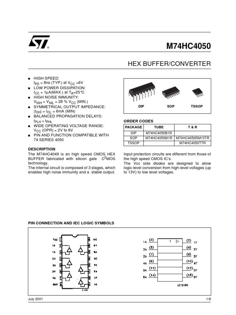 Hex Buffer/Converter: Order Codes | PDF | Cmos | Electronic Circuits