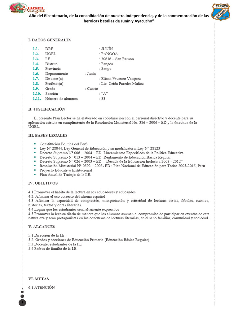 Plan Lector de Aula 2024 | PDF