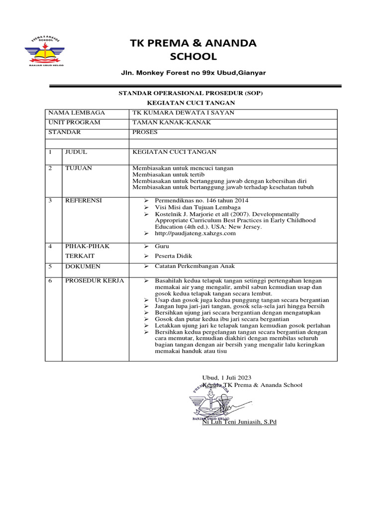 SOP KEGIATAN CUCI TANGAN Prema | PDF | Karier & Perkembangan | Pengembangan Diri