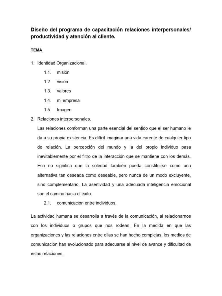 Diseño Del Programa de Capacitación Relaciones Interpersonales Poncho y ...