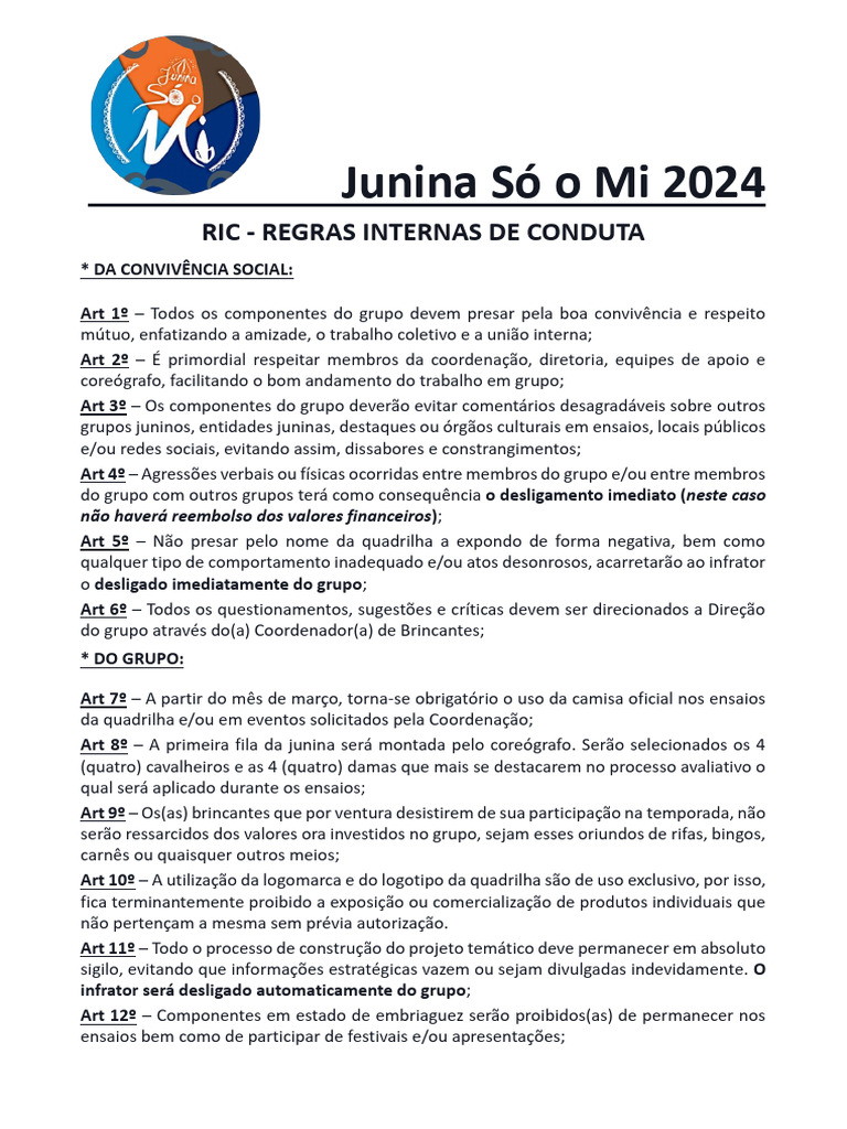 RIC - Regras Internas de Conduta | PDF