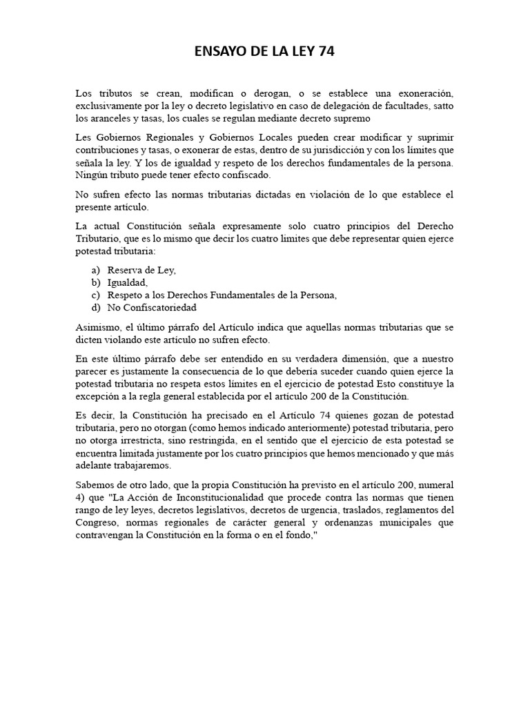 Ensayo de La Ley 74 | PDF | Constitución | Ley procesal
