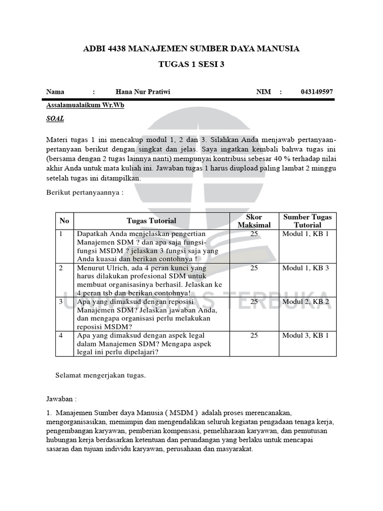 Tugas 1. Manajemen Sumber Daya Manusia | PDF | Karier & Perkembangan