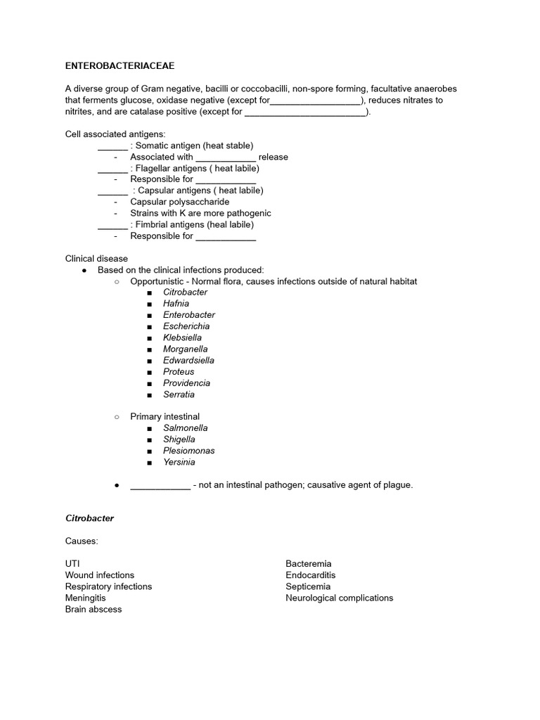 ENTEROBACTERIACEAE For Interns | PDF | Infection | Immunology