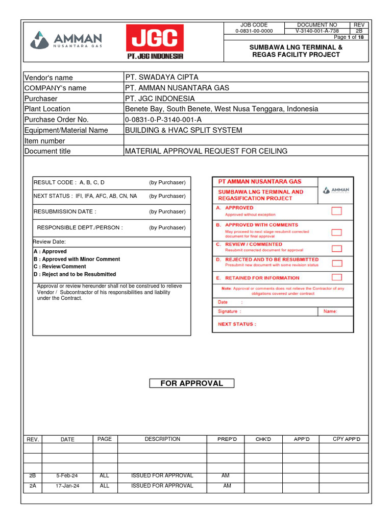 For Approval: Sumbawa LNG Terminal & Regas Facility Project | PDF | Drywall | Building Engineering