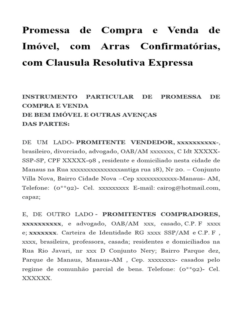 Promessa de Compra e Venda de Imóvel (Clausula Resolutiva Expressa ...
