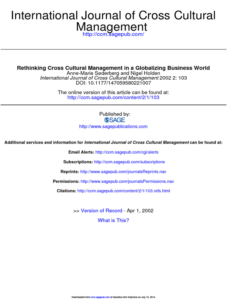 Rethinking Cross Cultural Management | PDF