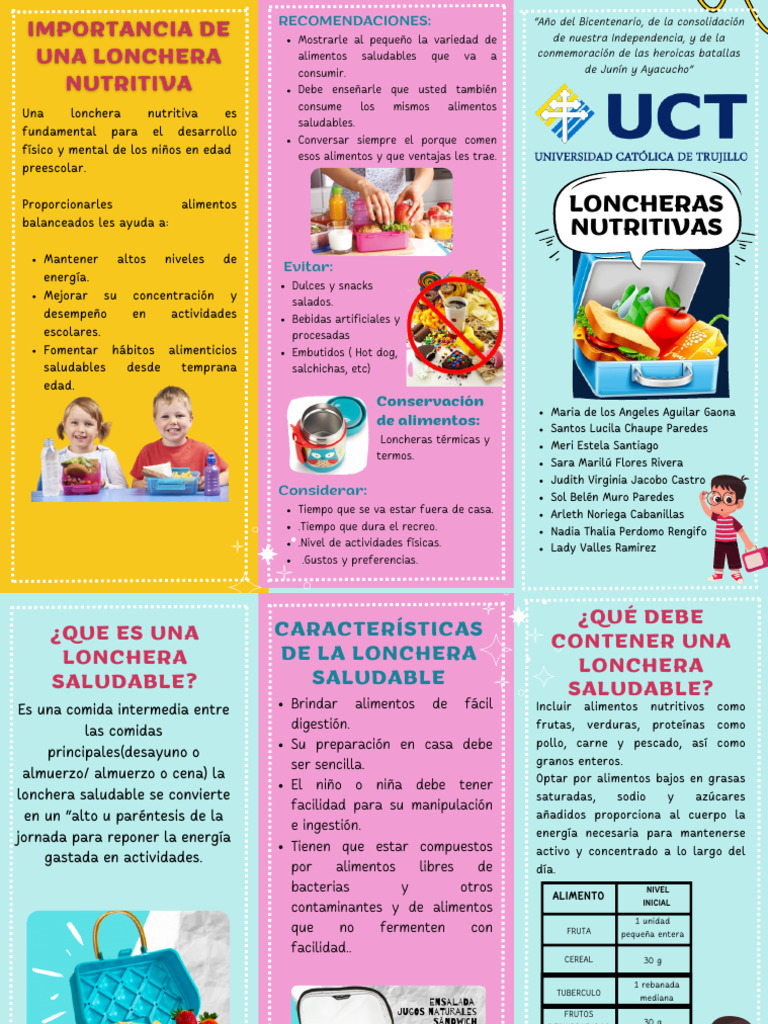 Triptico de Loncheras Nutritivas | PDF | Alimentos | Carne