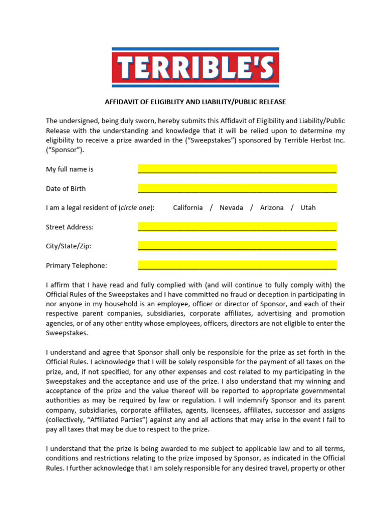 Prize Release Affidavit - Terrible Herbst | Download Free PDF ...