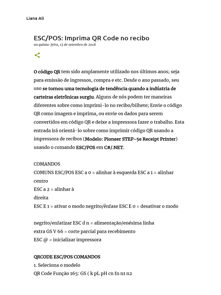Imprimir QR Code com ESC/POS | PDF | Código QR | Notação