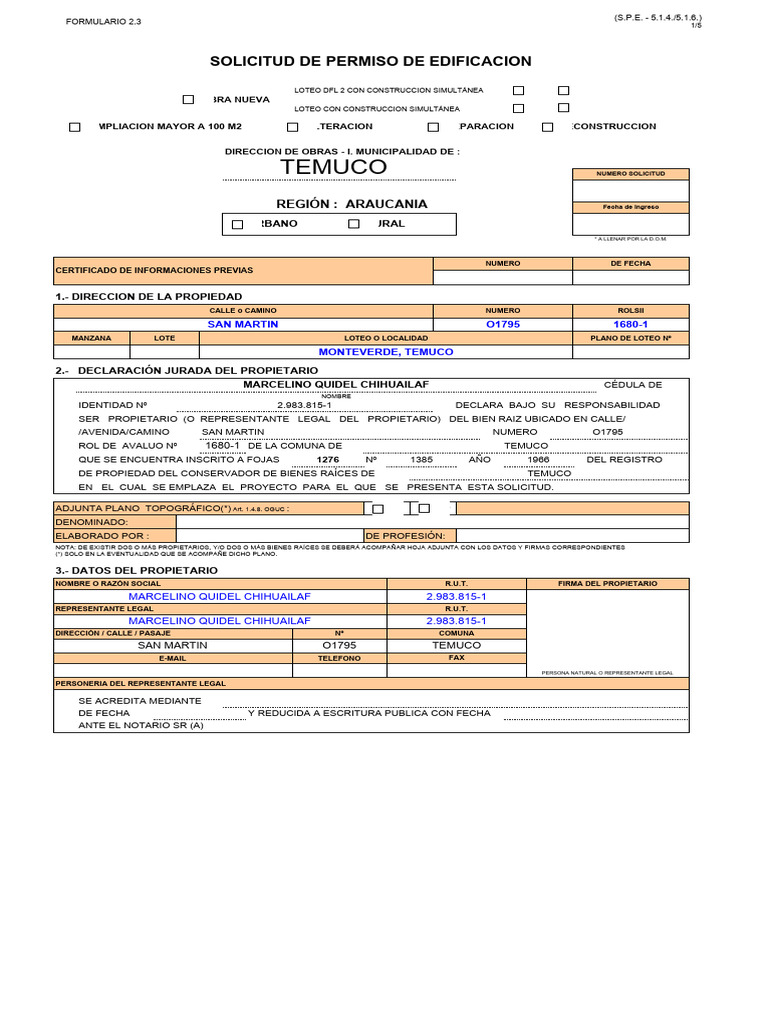 Solicitud de Permiso de Edificacion | PDF | Derecho Civil (Common Law) | Ingeniero civil
