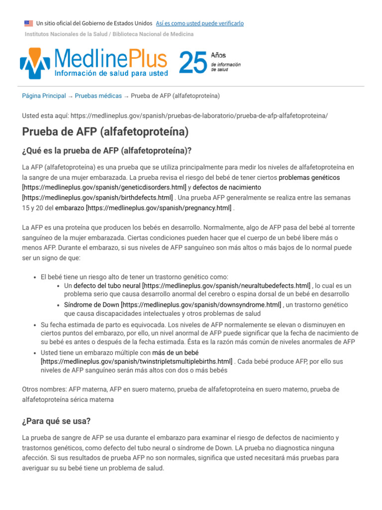Prueba de AFP (Alfafetoproteína) - Prueba de Laboratorio de MedlinePlus ...