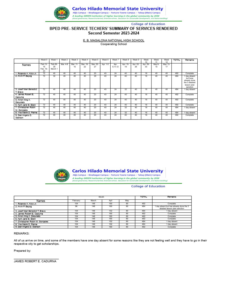 EBMNHS Interns Summary of Services Rendered | PDF