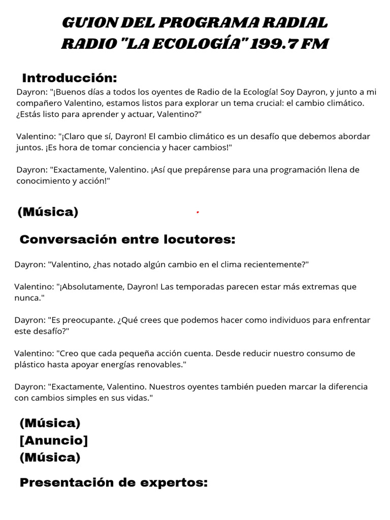 Guion Del Programa Radial Radio La Ecología 199.7 FM | PDF | Radiodifusión | Entorno natural