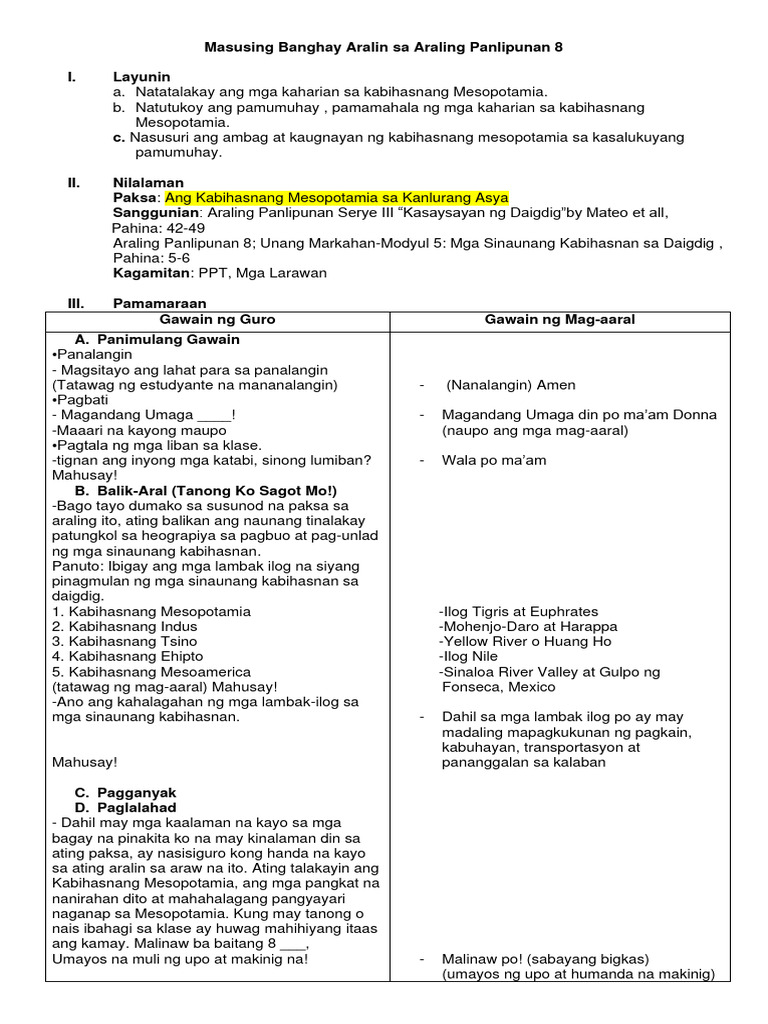 Masusing Banghay Aralin Sa Araling Panlipunan 8 | PDF