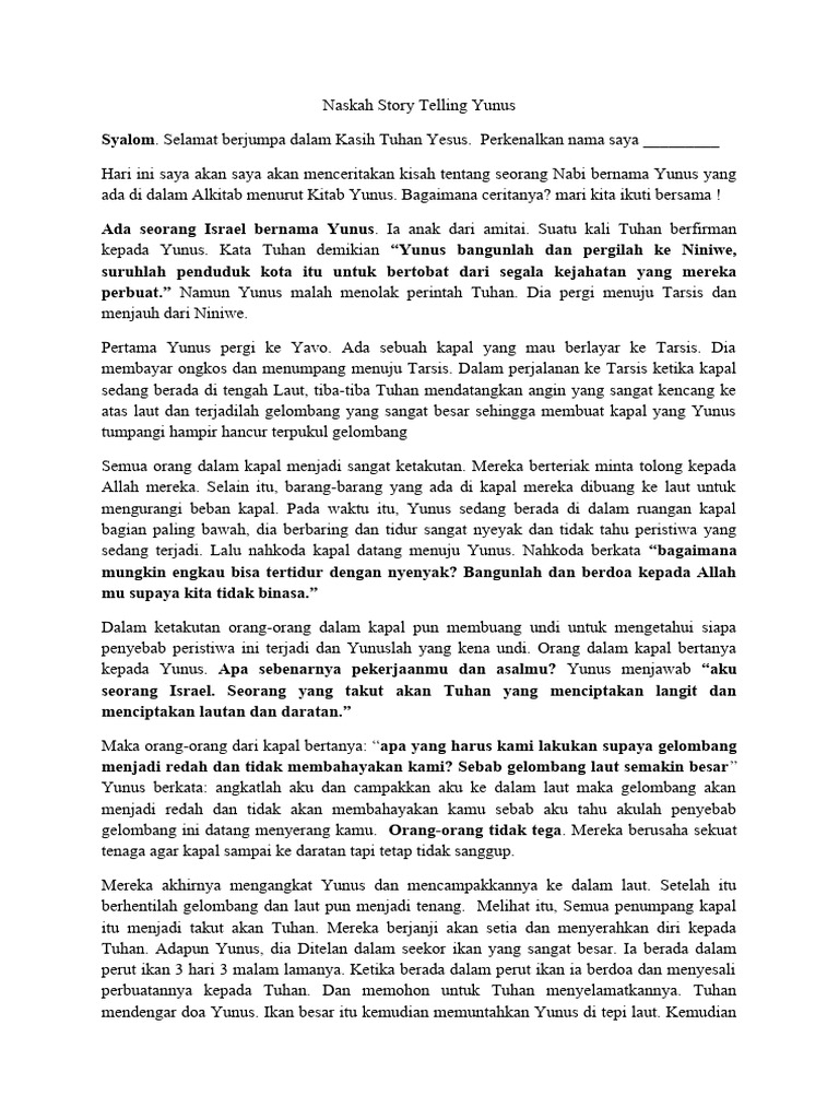 Naskah Story Telling Yunus | PDF