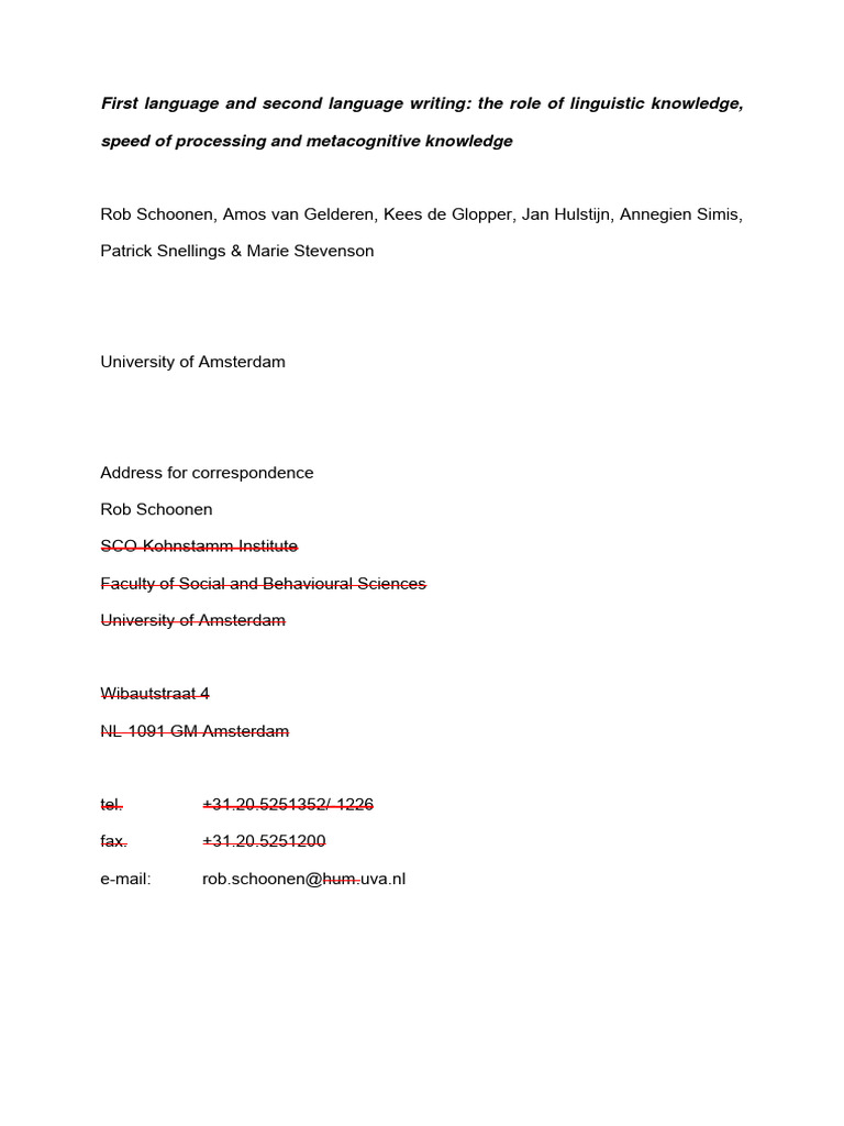 First Language and Second Language Writing The Rol | PDF | Second ...