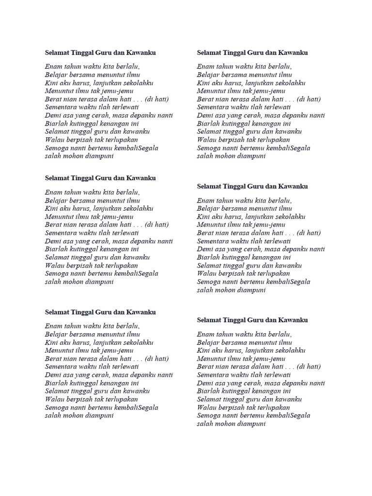 Selamat Tinggal Guru Dan Kawanku | PDF