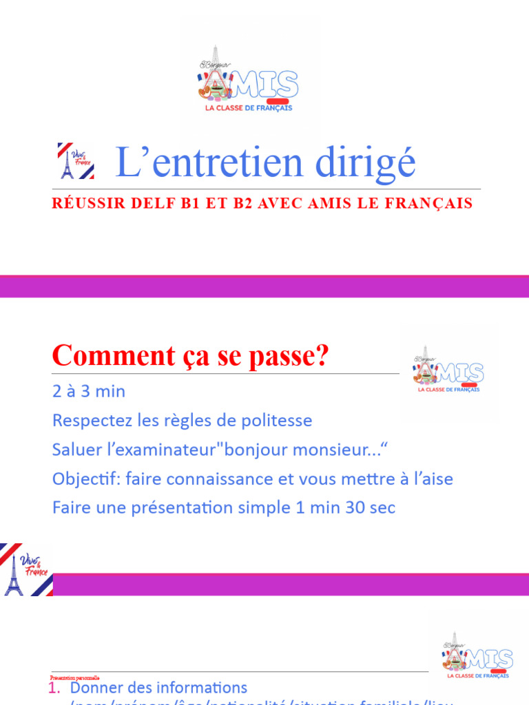 Réussir l'entretien dirigé DELF B1 | PDF | Arts du langage et ...