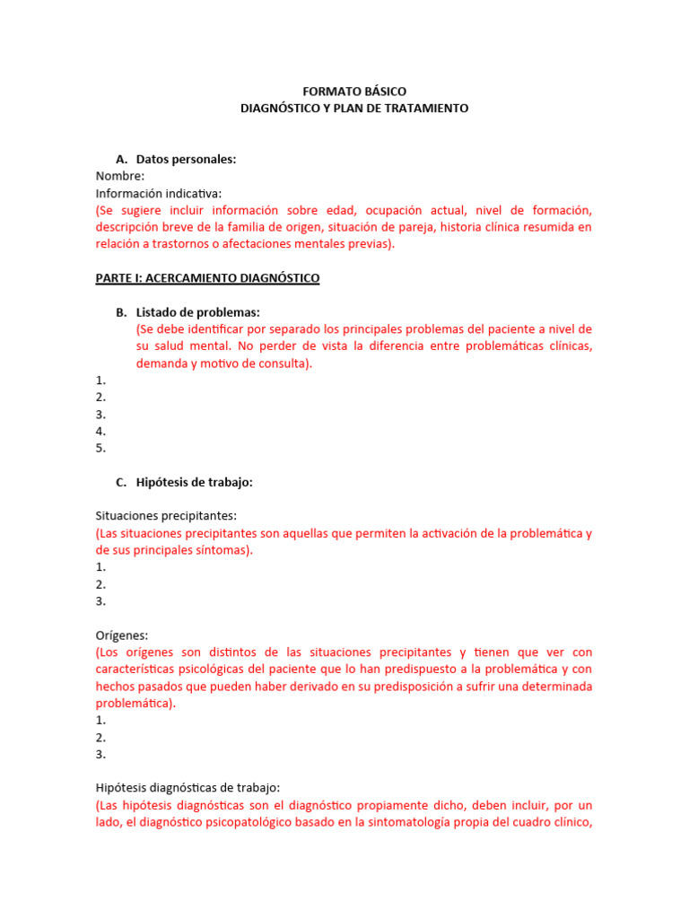 Formato Diagnostico y Plan de Tratamiento | PDF | Diagnostico medico | Terapia