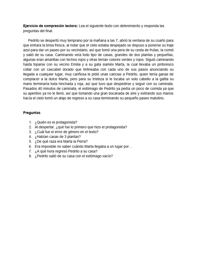 Ejercicio de Compresión Lectora - Lea El Siguiente Texto Con ... Ejercicio de Compresión Lectora - Lea El Siguiente Texto Con ...