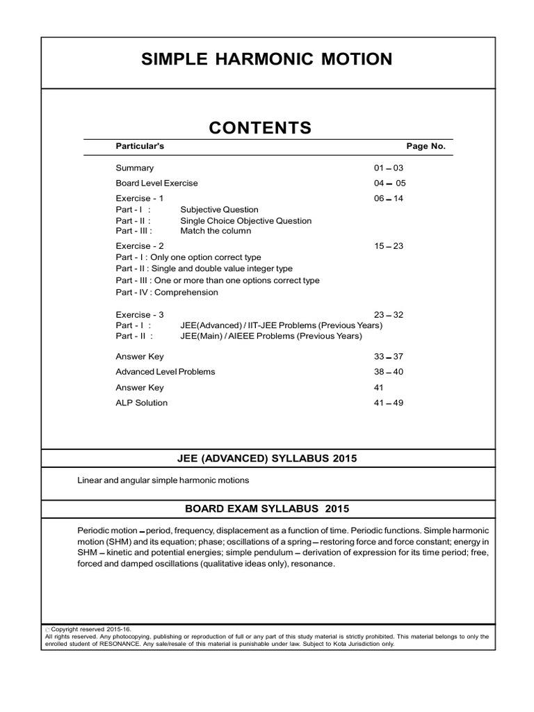 1.simple Harmonics Motion - English - Sheet | PDF