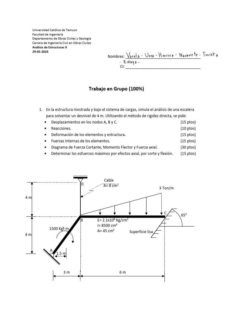 Ejercicio de Estructuras 2 Metodo Rigidez Directa | PDF | Rigidez | Viga (Estructura)