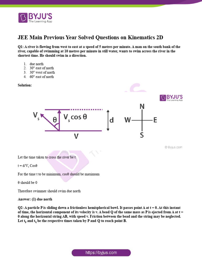 JEE Main Kinematics 2D Previous Year Questions With Solutions PDF ...