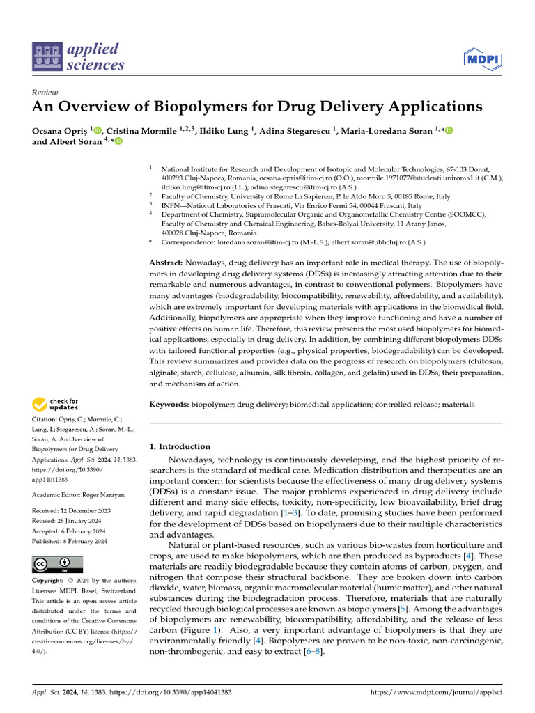 An Overview of Biopolymers For Drug Delivery Appli | PDF | Biopolymer | Polysaccharide