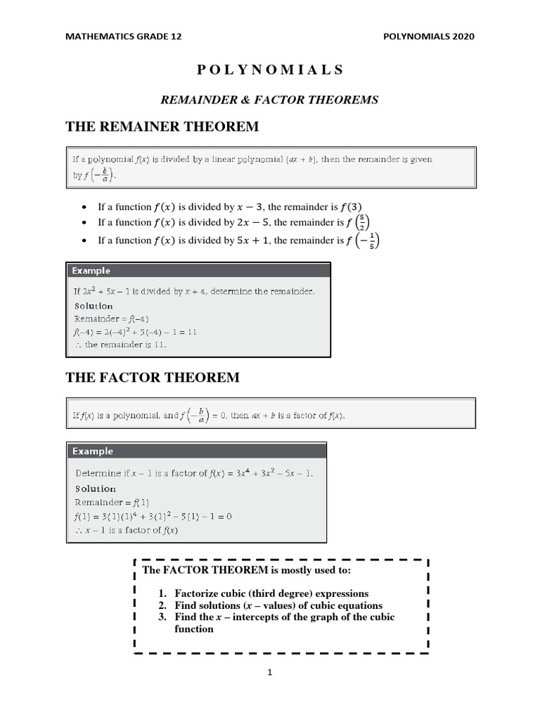 GR 12 Polynomials | PDF