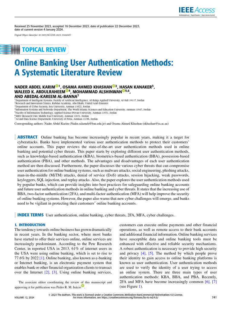 Online Banking User Authentication Methods A Systematic Literature ...