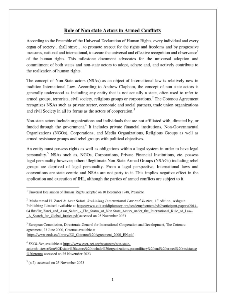 Essay Role Of Non State Actors In Armed Conflict Pdf International