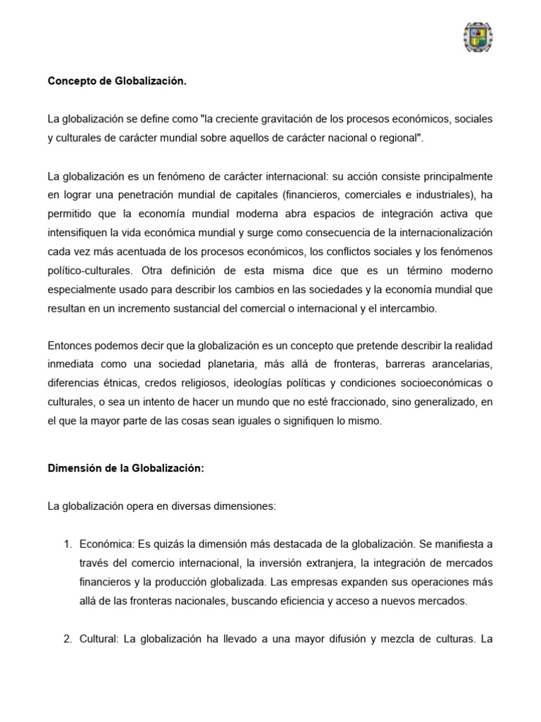 Definición y Dimensiones de la Globalización | PDF | Globalización | Empleo