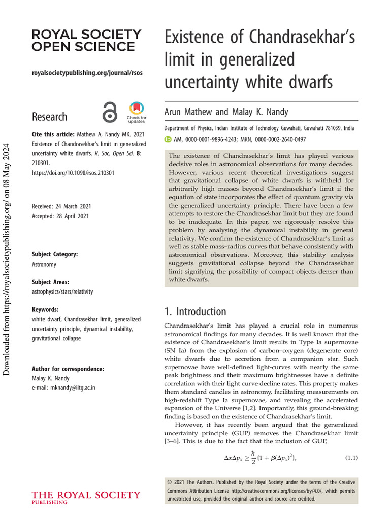 Chandrasekhar Limit in Generalized White Dwarfs | PDF | Black Hole ...