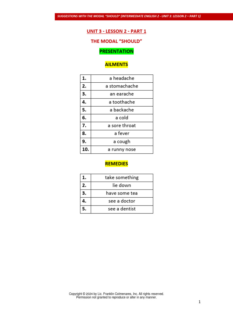 The Modal Should (Unit 3 - Lesson 2 - Part 1) (Udi) | PDF