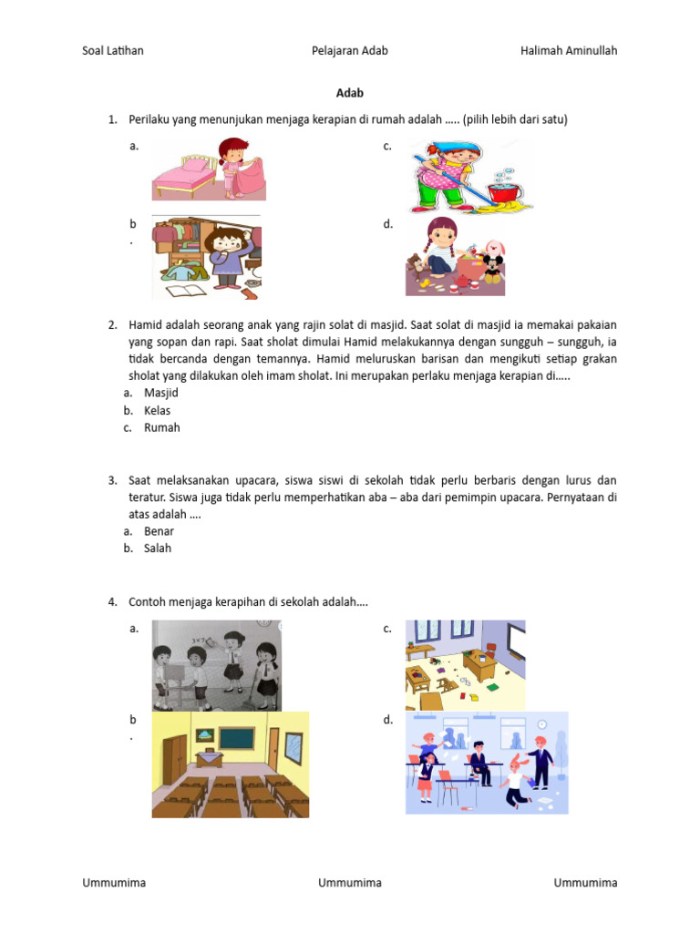 Soal Latihan Pelajaran Adab SD | PDF
