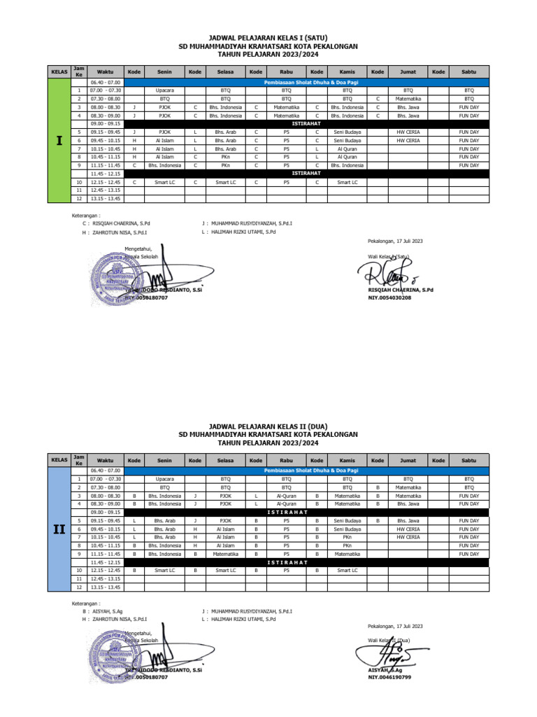 Jadwal Pelajaran 2023-2024 FIX-1 | PDF