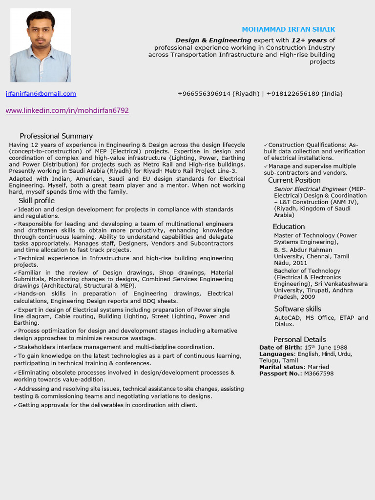 Mohammad Irfan CV | PDF | Precast Concrete | Engineering