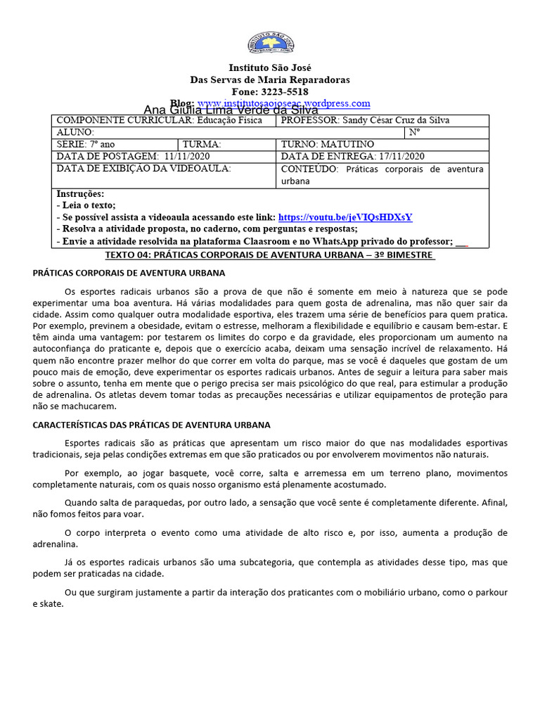 Editado - ATIV. 04 3º BIM. - PRÁTICAS CORPORAIS DE AVENTURA URBANA 7º ANO | PDF