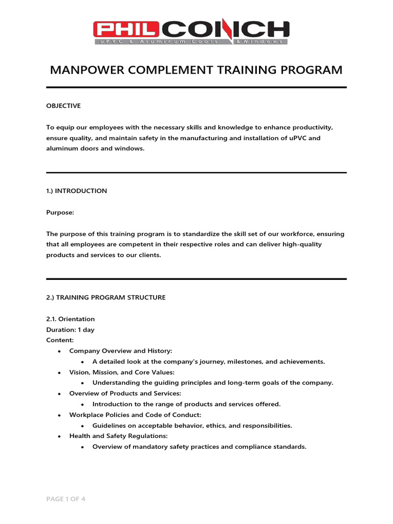 (Manpower Complement Training Prohram) PHIL CONCH 999 ENT. CO | PDF ...