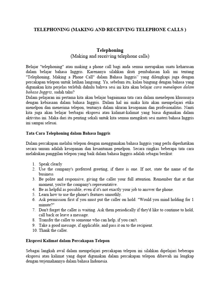 Handling Telephone Calls | PDF | Electronics | Oral Communication
