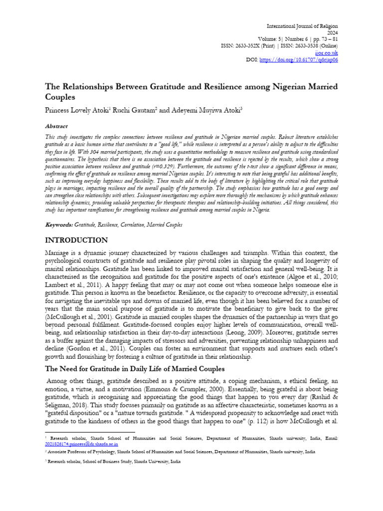 The Relationships Between Gratitude and Resilience | PDF | Gratitude ...