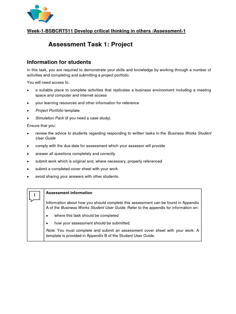 AT1 - Section 3 - Instructions Guidelines - BSBCRT511 | PDF | Learning ...