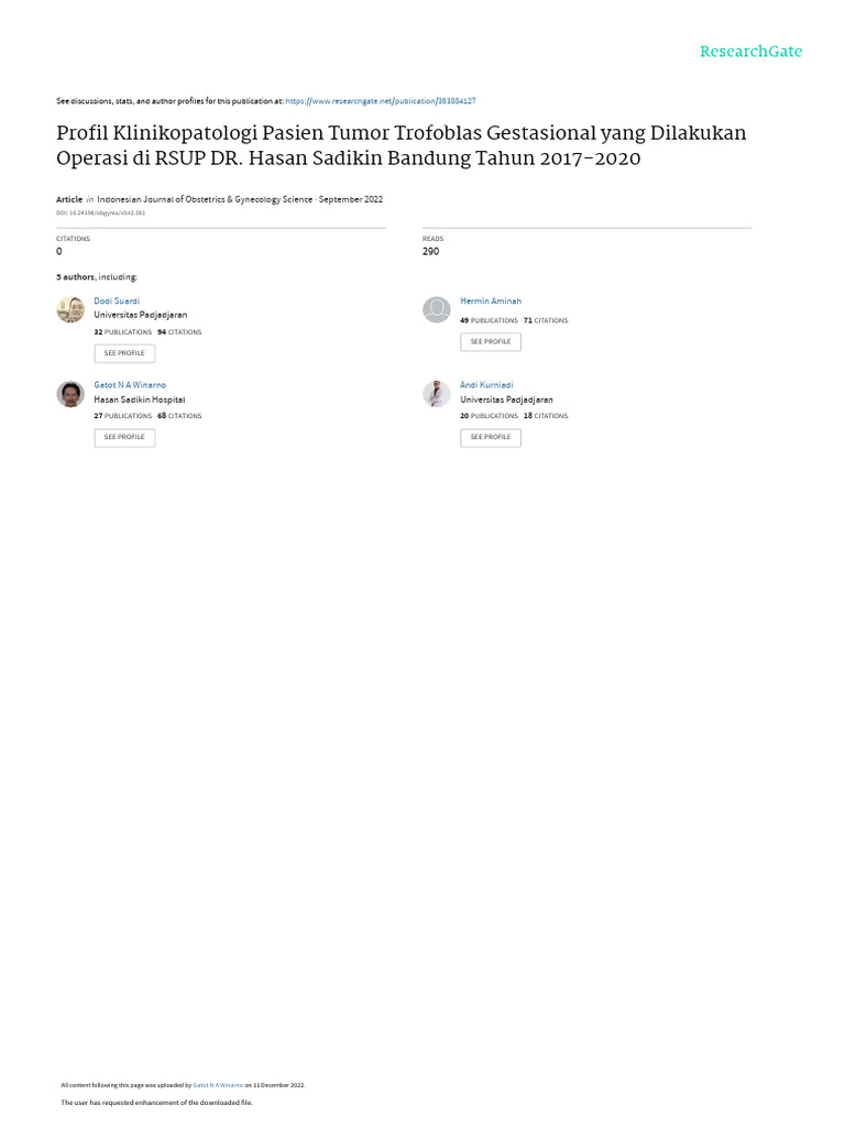 Profil Klinikopatologi Pasien Tumor Trofoblas Gest | PDF