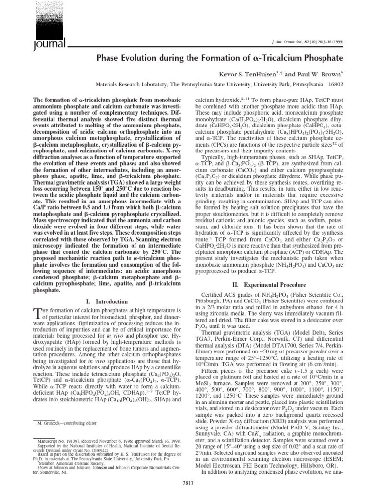 Tenhuisen2004 Phase Evolution During Formation Of Alpha Tcp Download Free Pdf