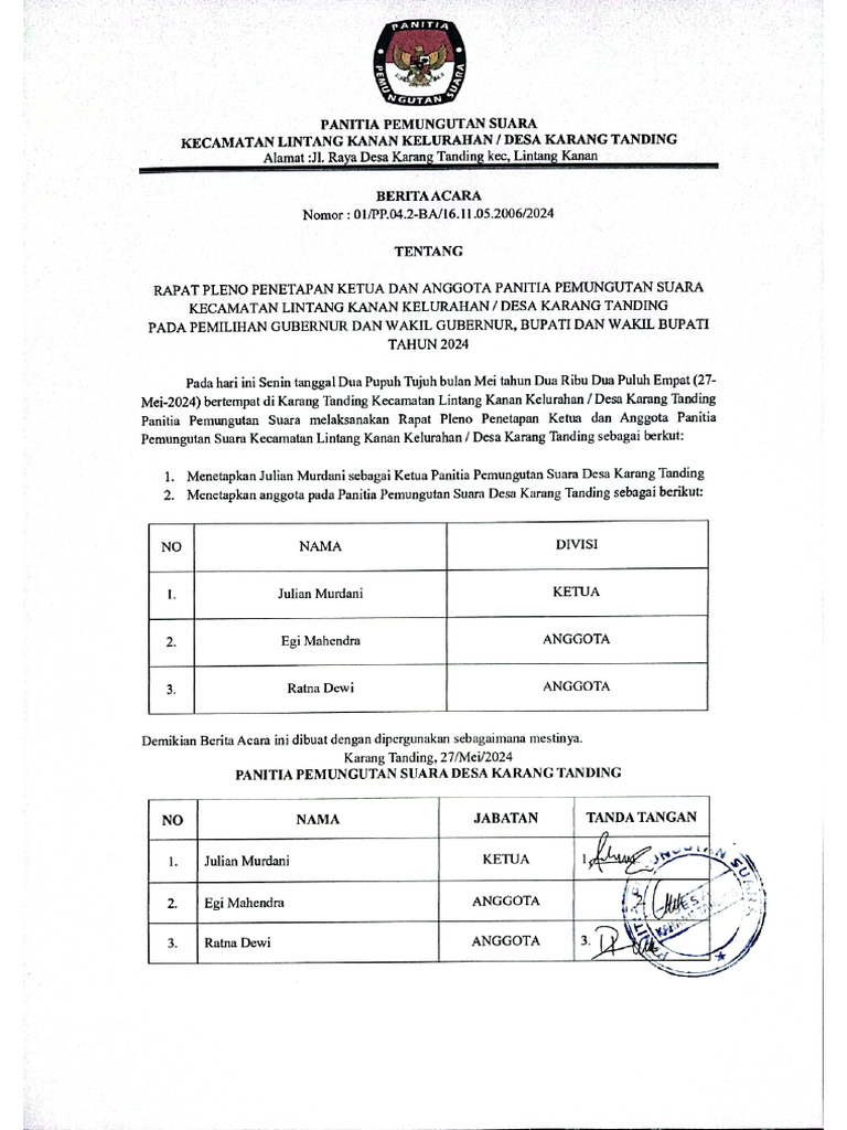 Berita Acara Pps KRT | PDF