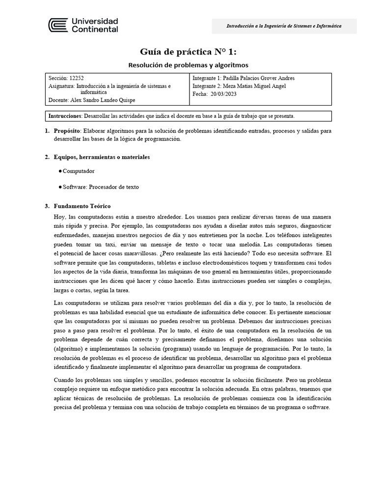 Lab-01 Desarrollo | Descargar gratis PDF | Algoritmos | Programa de computadora