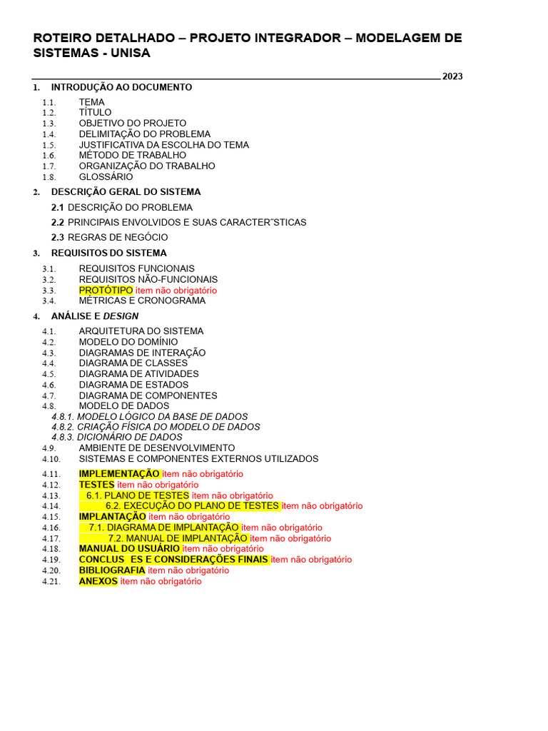 Roteiro Projeto Integrador UNISA 2023 | PDF