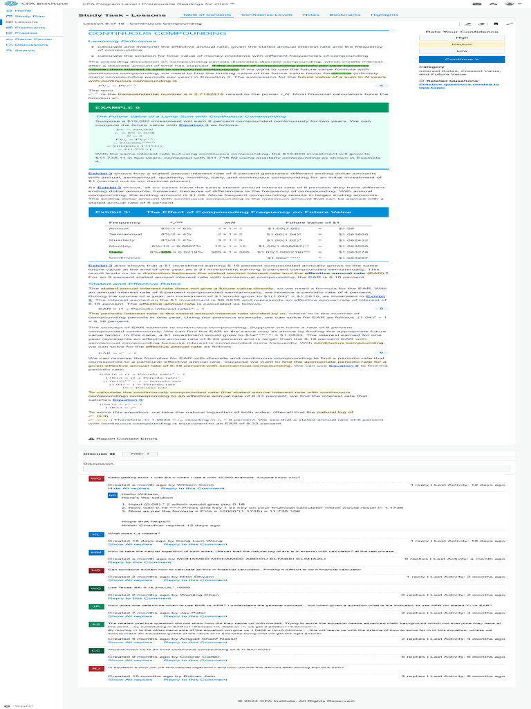 Continuous Compounding - Prerequisite CFA Level 1 | PDF | Interest ...