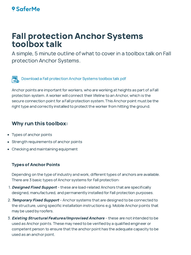 Fall Protection Anchor Systems | PDF | Anchor | Occupational Safety And ...